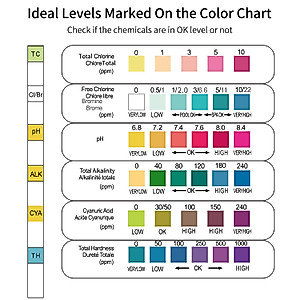 Hankmore 6 in 1 Pool Test Strips 50 Counts Swimming Pool Hot Tub Spa Water Quality Testing for Total Chlorine / Free Chlorine / Bromine / Total Hardness / pH / Cyanuric Acid / Total Alkalinity