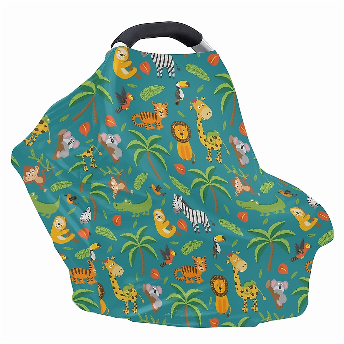 Forchrinse Wildlife Animal Cartoon Jungle Animal Car Seat Cover for Babies,Soft Nursing Breastfeeding Scarf Breathable Carseat Canopy for Baby Boys Girls