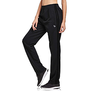BALEAF Women's Track Pants Athletic Jogging Sweatpants Zipper Pockets Warm-Up Sports Running Pants Black/Black Size L