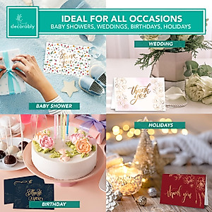 Decorably 24 Pack Gold Foiled Floral Assorted Thank You Cards with Envelopes & Stickers - 24 Designs Blank Inside Box of Thank You Cards Variety Pack, 6x4in Variety Thank You Cards with Envelopes