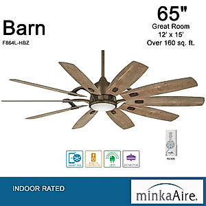 MINKA-AIRE F864L-HBZ Barn 65 Ceiling Fan with LED Light and DC Motor, Brown Heirloom Bronze Finish