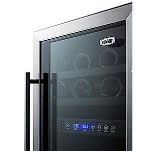 Summit SWC182ZCSS 18"" Dual Zone Built-In Wine Cellar with 28 Bottle Capacity Factory Installed Lock Digital Thermostat Reversible Door in Stainless Steel