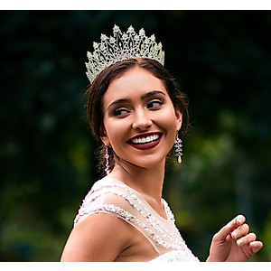 QXMYOO Luxury Wedding Tiaras for Bride Cubic Zirconia Big Tall Crown Quinceanera Crystal Headband for Women CZ Pageant Birthday Prom Party Headpiece Bridal Hair Accessories Silver (Silver)