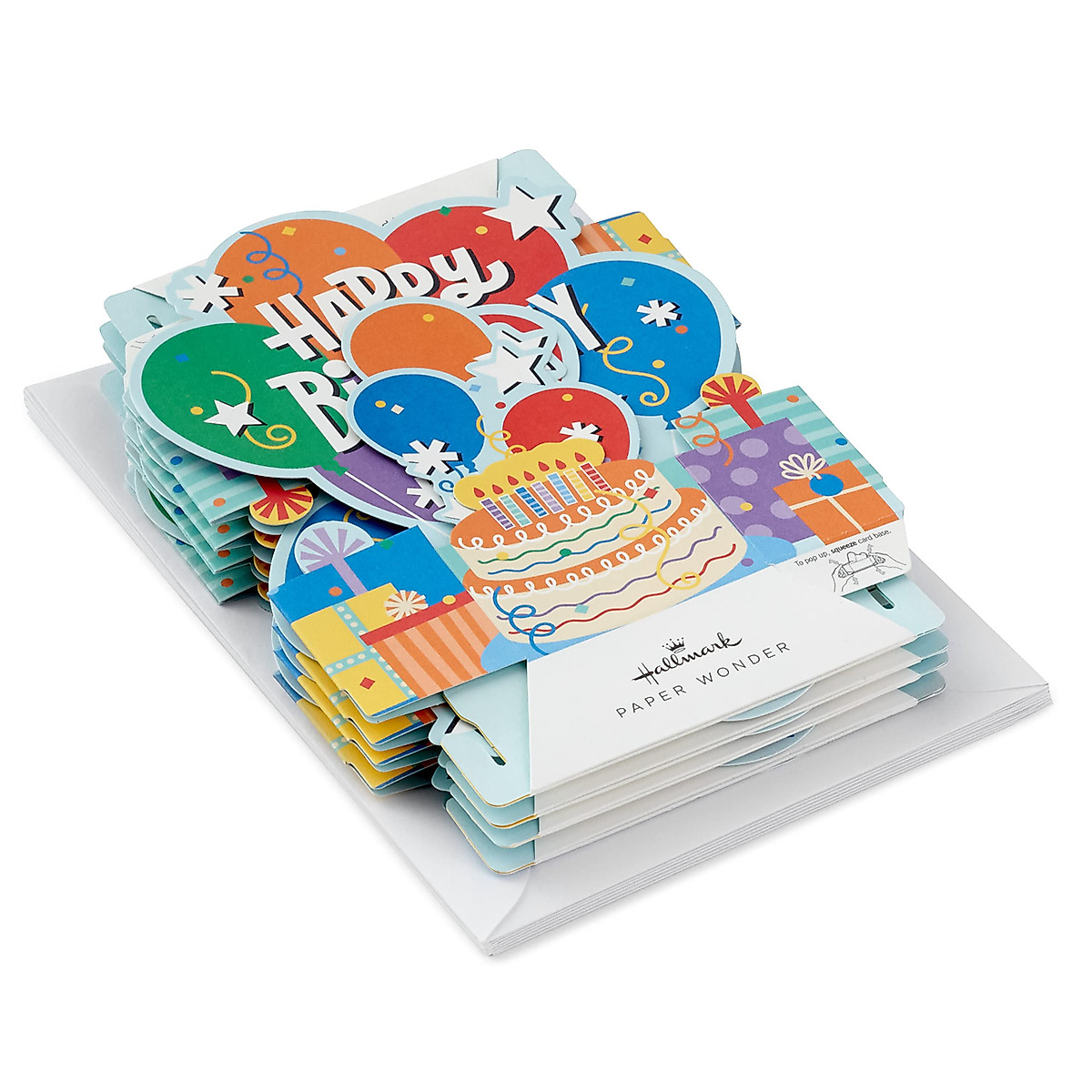 Hallmark Paper Wonder Pack of Pop Up Birthday Cards, Balloons and Cake (8 3D Cards and Envelopes)