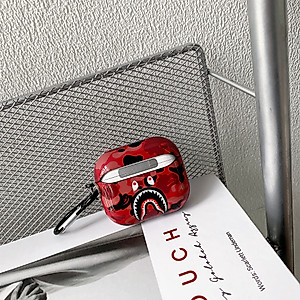 Shark Teeth Camo Softshell Silicone Air Pods IMD Case for AirPods 3rd Generation [2021 Release] , AirPods Charging & Wireless Charging Case Protective Cover and Skin Supreme Gift (Red)