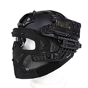 iMeshbean PJ Fast Tactical Helmet Airsoft Full Face Mask with Goggles Molle Mesh Breathable Eye Protection for CS Paintball Shooting Hunting Cycling Outdoor Sport (Black)