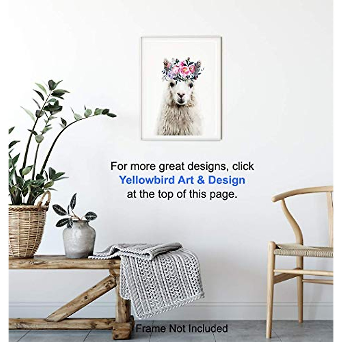Baby Llama Wall Decor - Flower Crown Alpaca Wall Art Decoration for Girls Bedroom, Kids Room, Nursery - Cute Gift - Boho Shabby Chic Picture - 8x10 UNFRAMED Photo Poster