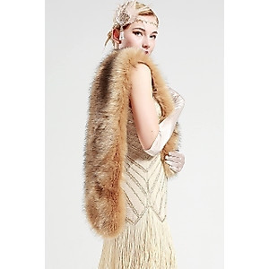 BABEYOND Women’s Faux Fake Fur Collar Shawl Faux Fur Scarf Wrap for Winter Coat 1920s Flapper Outfit 120cm/47.2" Long (Camel)