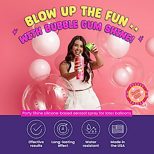 Party Shine Bubble Gum Balloon Shine Spray, Silicone Spray for Latex Balloons, Sweet Bubble Gum Scent, Waterproof, Non-Slip Formula, Balloon Spray Shine Perfect for Party Decorations, 13oz (1 Pack)