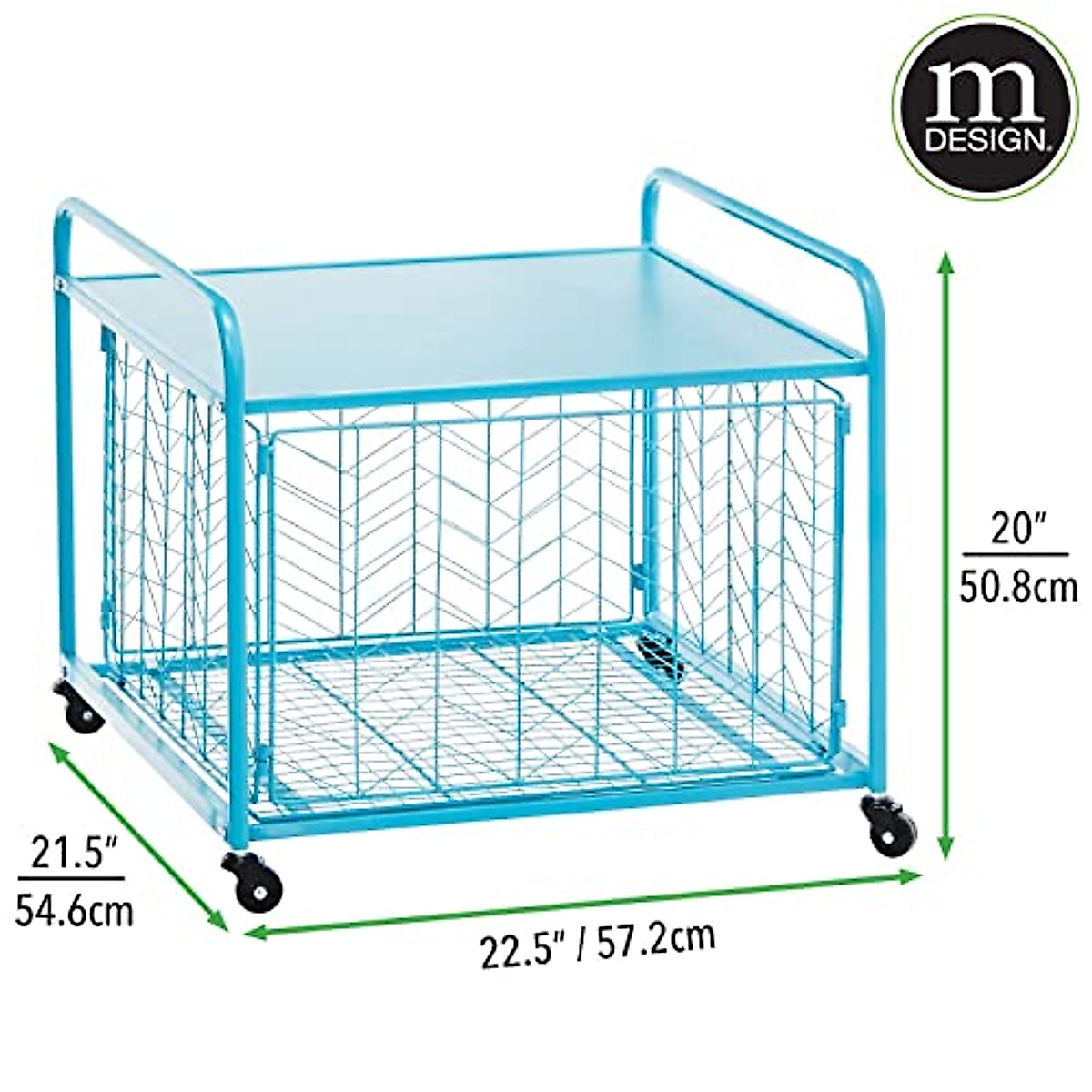 mDesign Small Portable Mini Fridge Storage Cart with Wheels and Handles - Mobile Refrigerator, Microwave, Appliance Platform Table with Drawer Basket for Dorm Room, Studio, Apartments - Ocean Blue