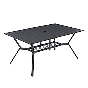 DIFY Rectangle Outdoor Dining Table for 6, 59"x 38" Patio Dining Table with Umbrella Hole, All Weather Outdoor Table for Lawn Garden, Black