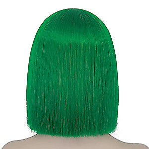 Juziviee Green Wigs for Women 12'' Short Green Bob Wig with Bangs Natural Cute Soft Synthetic Wigs for Party St Patricks Day AD016DGR
