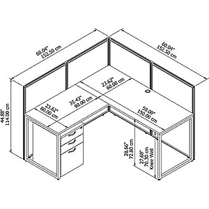 Bush Business Furniture Easy Office L Shaped Cubicle Desk with File Cabinet, 60W x 45H, Pure White