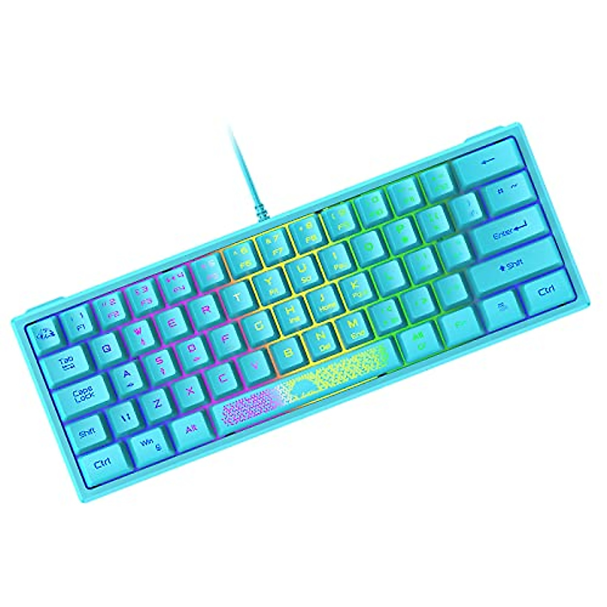 ZIYOU LANG K61 60% Gaming Keyboard Mini Portable with Rainbow RGB Backlit Ergonomic 62Key Layout 19Key Anti-ghosting Mechanical Feel Waterproof USB Wired for PC Mac Windows Gamer Laptop Typists(Blue)