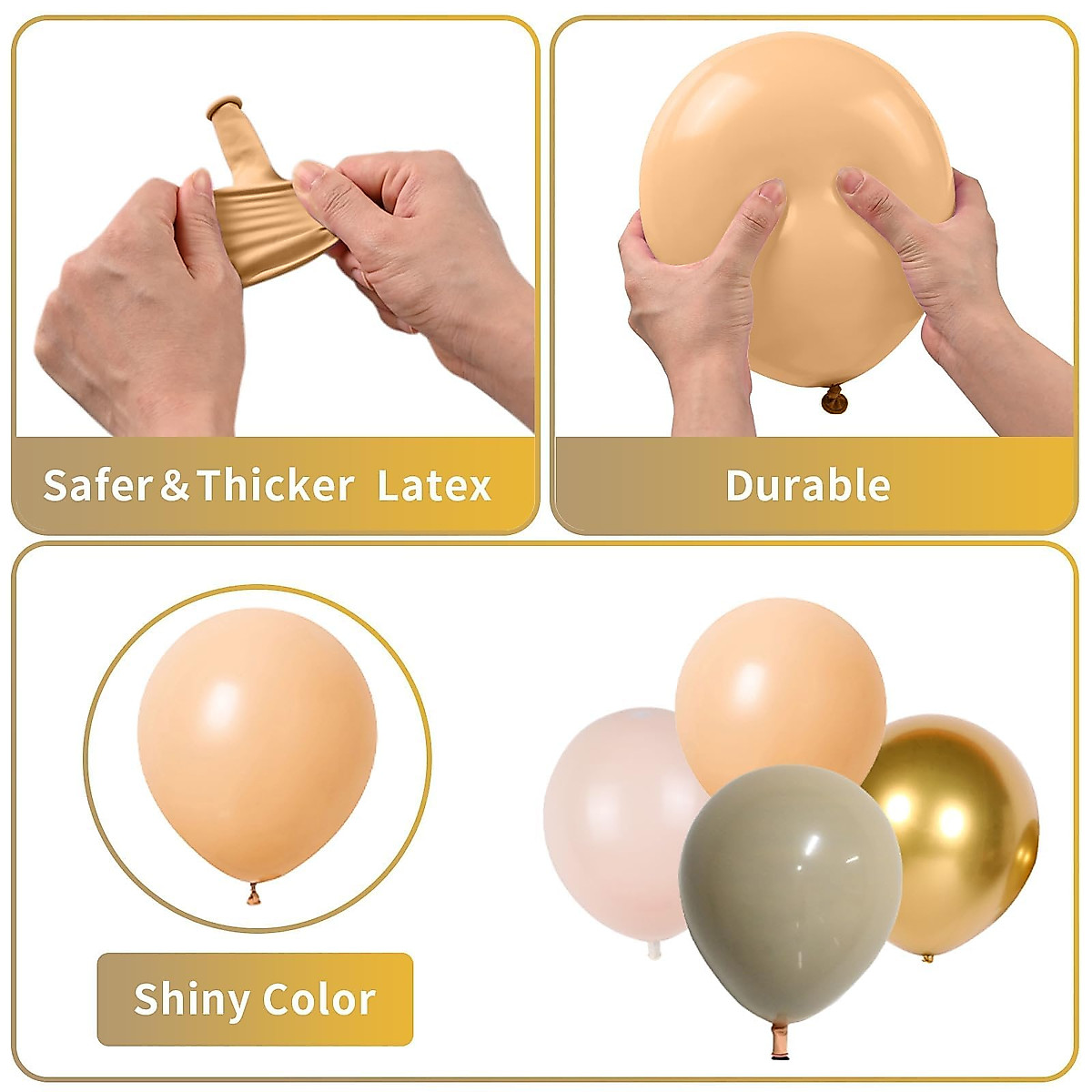 50 PCS Double Stuffed Neutral Balloons Set with Metallic Gold, Light Brown, Nude and Beige Apricot Cream Balloons for Women Teddy Bear Birthday Party Decorations