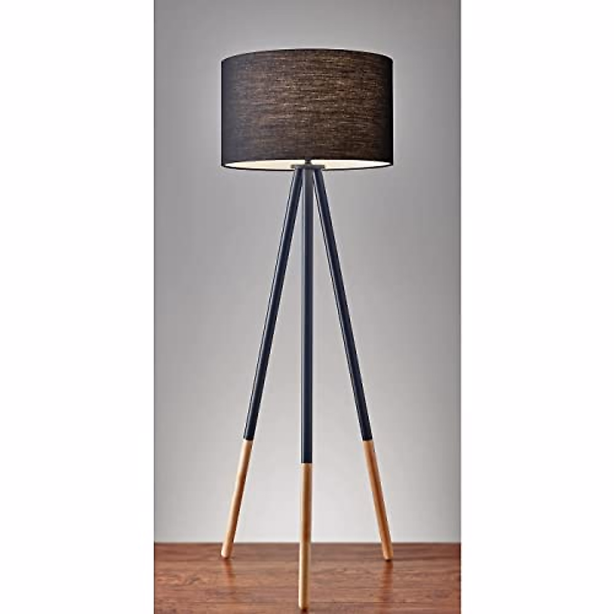 Adesso 6285-01 Louise, 60.25 in., 150 W Incandescent/ equiv. CFL, Black Painted Metal w/ Wood Tips, 1 Floor Lamp
