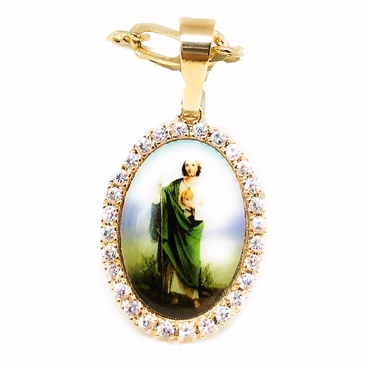 Gold Plated Saint Jude Pendant Necklace Figro 26" San Judas Tadeo Medalla Oro Laminado Figaro