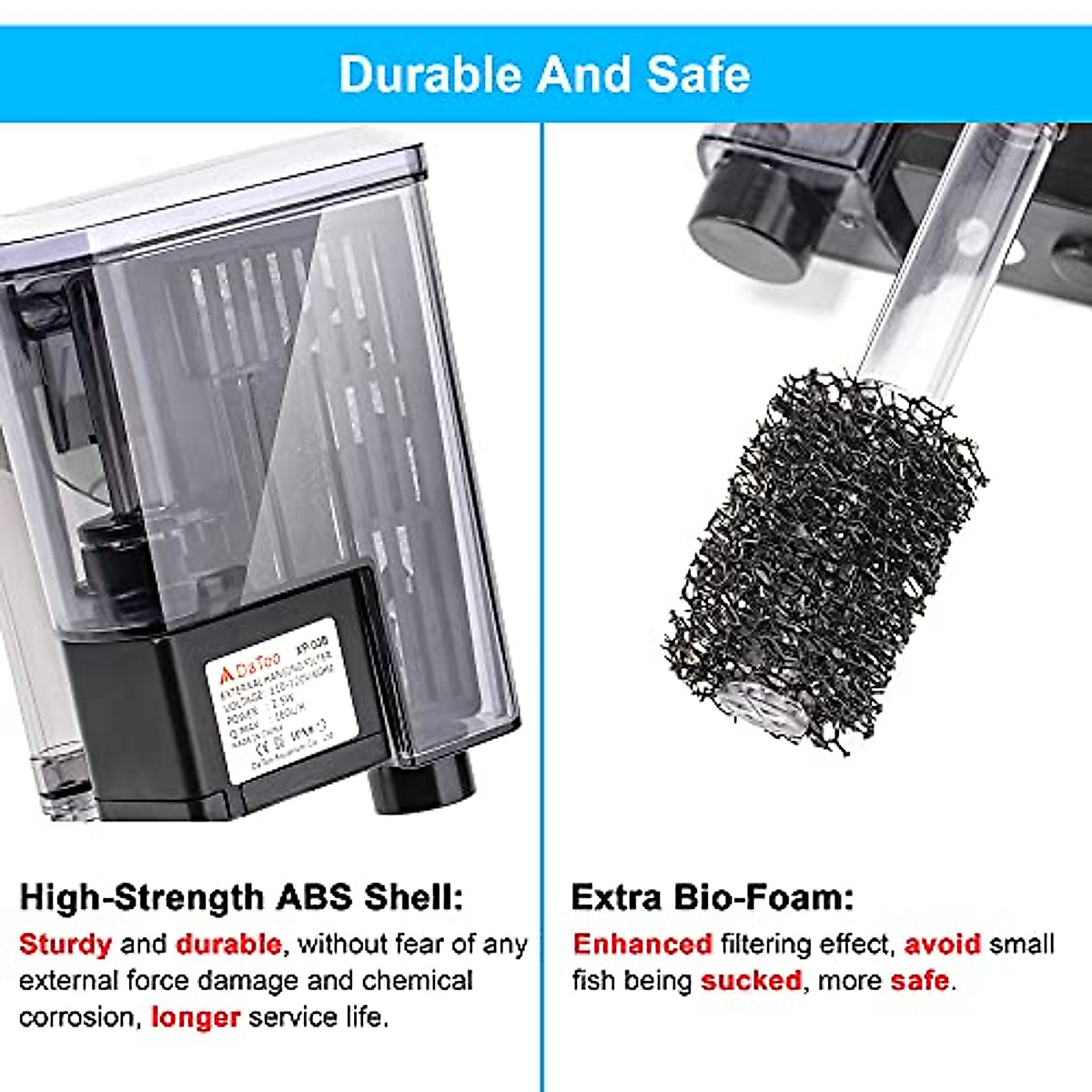 DaToo Aquarium Hang On Filter Small Fish Tank Hanging Filter Power Waterfall Filtration System