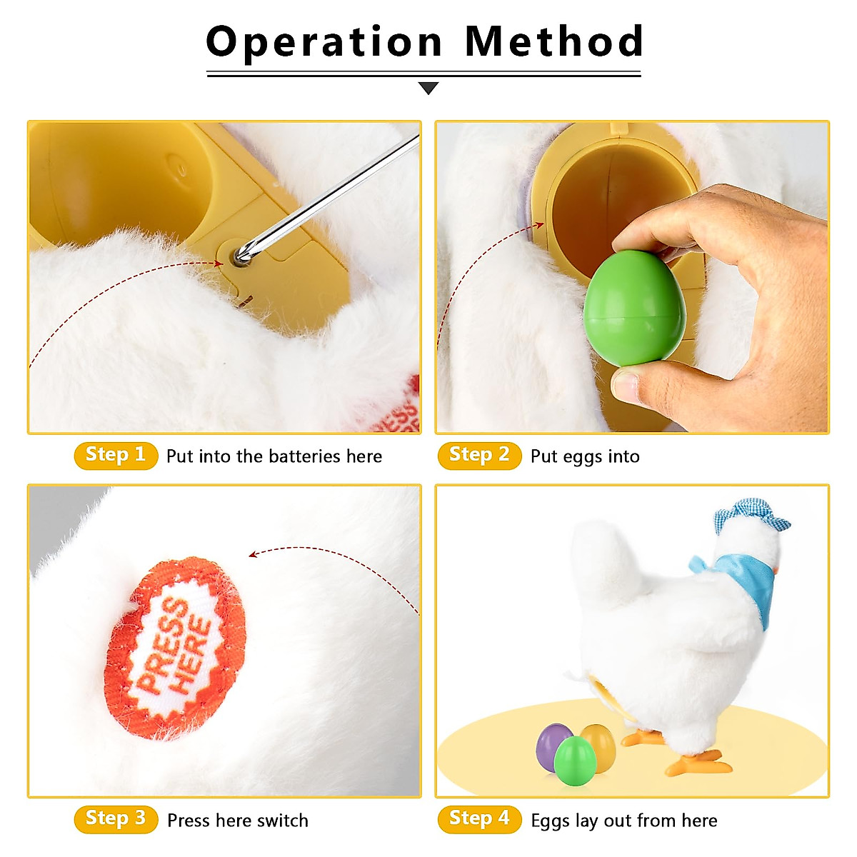 hbbhml Plush Electric Stuffed Laying Egg Chicken Toy Doll with Sound Music Easter for Boys Girls