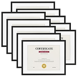 Giftgarden 10Pack 8.5x11 Picture Frame with Mat, 11x14 Matted to 8.5 x 11 Certificate Diploma Award Document Degree, Multi 14x11 Black Frames for Wall or Tabletop Display