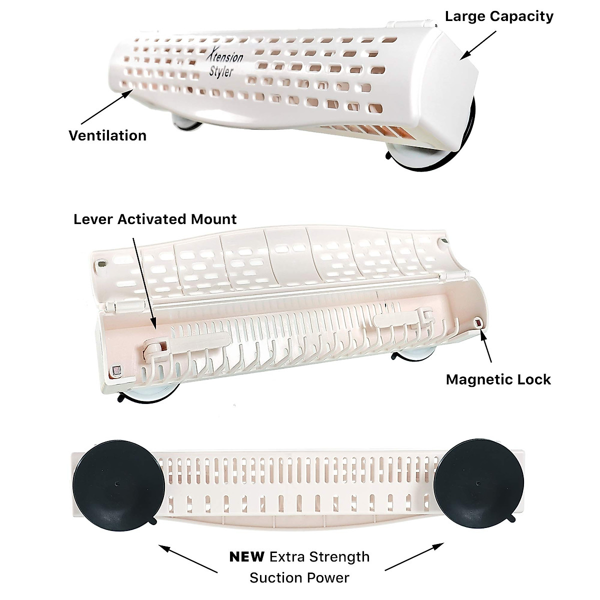 Hair Extension Holder and Hanger – Professional Hair Styling Tool and Extension Caddy for Washing, Coloring and Blow-Drying of Weft, Clip-In, Tape-In and Halo Extensions [MATTE BLACK]