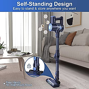 PRETTYCARE Cordless Vacuum Cleaner, 6 in 1 Lightweight Stick Vacuum Self-Standing with 20Kpa Powerful Suction, 180° Bendable Wand Rechargeable Cordless Vacuum for Hardwood Floor Pet Hair, W400