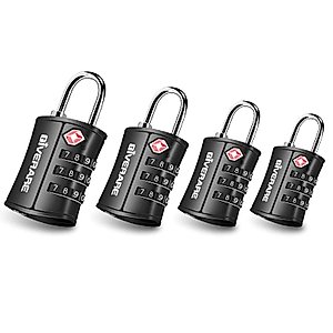 4 Pack TSA Approved Travel Luggage Locks, Combination Lock Keyless, 3-Digit Padlocks, Travel Sentry Accepted Compatible Padlock for Gym Locker, Golf Bag Case, Backpack, Black-by GIVERARE