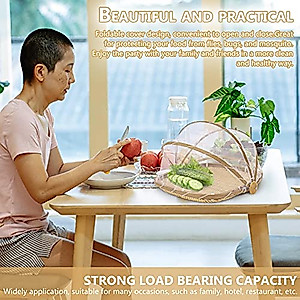 generic Bamboo Food Serving Tent Basket Rattan Woven Mesh Food Storage Basket Food Dome Lids for Picnic Party Bread Fruit Dessert Indoor Outdoor