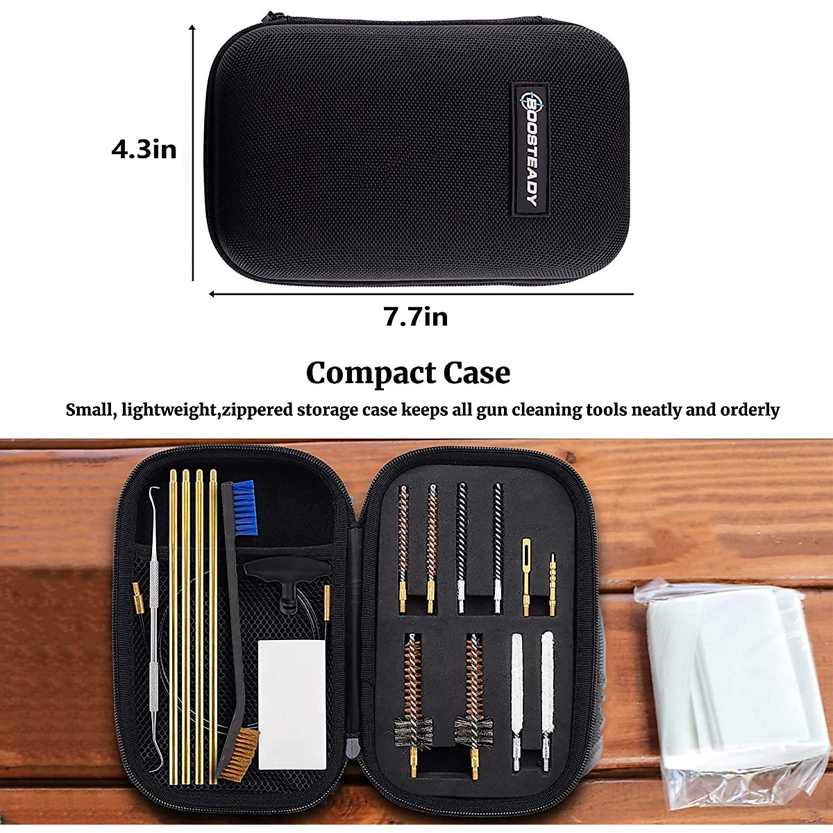 BOOSTEADY Gun Cleaning Kit .22 Cleaning kit with Bore Chamber Brushes Cleaning Kit, Brass Cleaning Rod in Zippered Organizer Compact Case