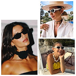 milramtob Trendy Oval Sunglasses for Women Retro Small Cat Eye Glasses 90s Shades