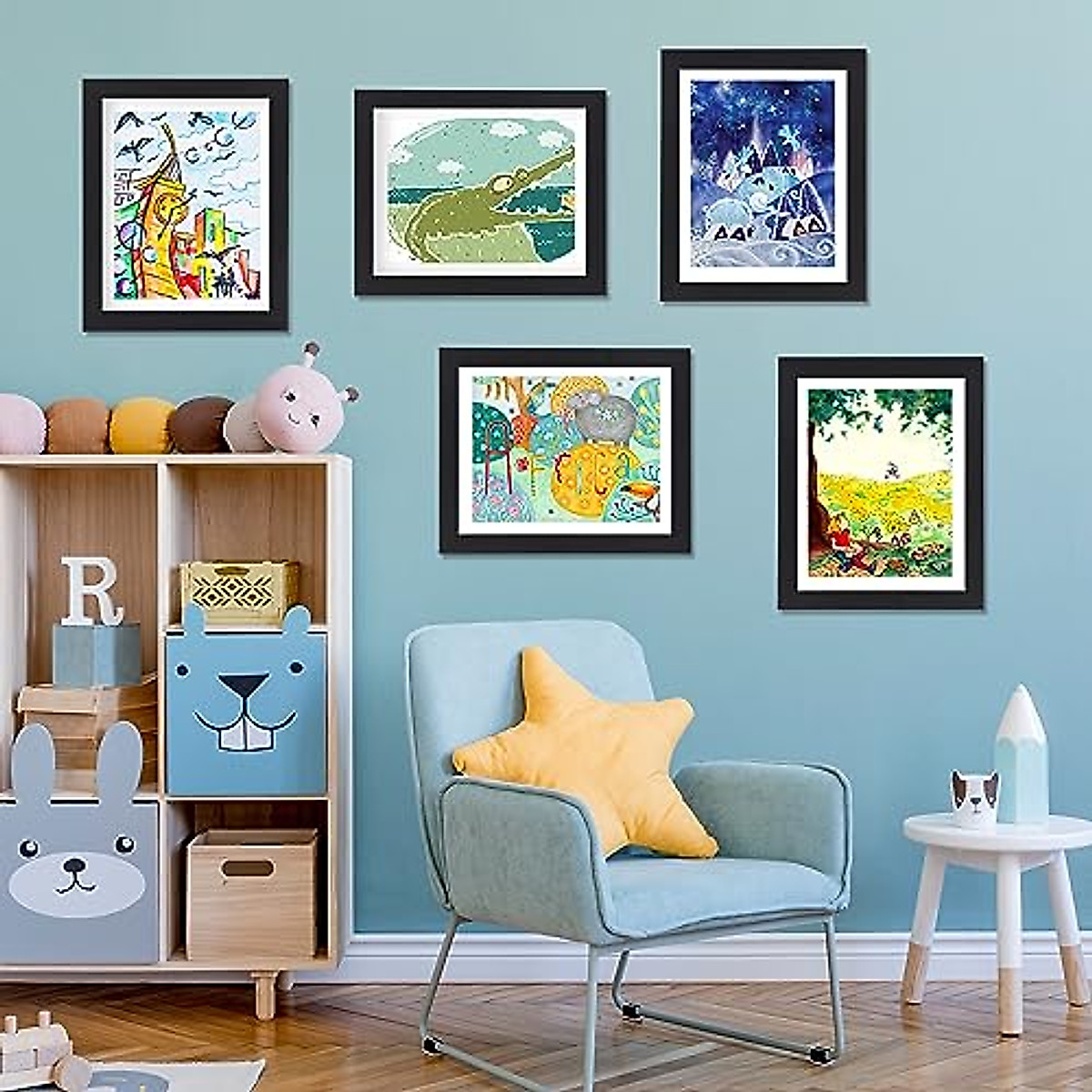 Fixwal Kids Art Frame, 8.5 x 11 Picture Frame for Kid Art Work Changeable, Front Opening Black Kids Artwork Display Frame, Real Glass, for Wall Hanging, Set of 1