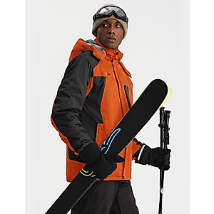GEMYSE Men's Mountain Waterproof Ski Snow Jacket Winter Windproof Rain Jacket (Orange Grey 01,X-Large)