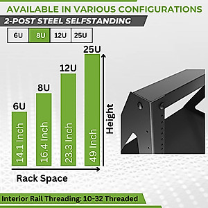 NavePoint 8U 2 Post Server Rack for 19 Inch Equipment, Freestanding Desktop Rack for AV, Networking, Data & IT Devices, Heavy Duty 2-Post Rack 8U 660lbs Weight Capacity, Black