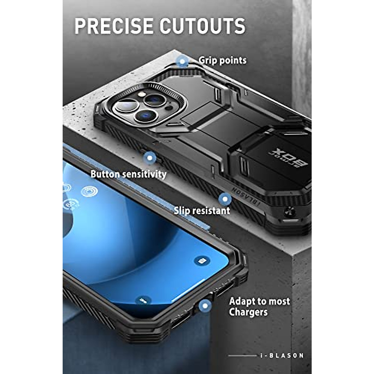i-Blason Armorbox Designed for iPhone 14 Pro Max Case 6.7'', Full-Body Rugged Kickstand Holster Protective Bumper Case with Built-in Screen Protector (Black)