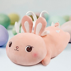 ARELUX Bunny Plush Stuffed Animal Pillow 22in Soft Cartoon Hugging Pillow Pink Bunny Plush Toys,Cute Rabbit Doll Throw Pillow with Wings Plush for Friends Family Birthday