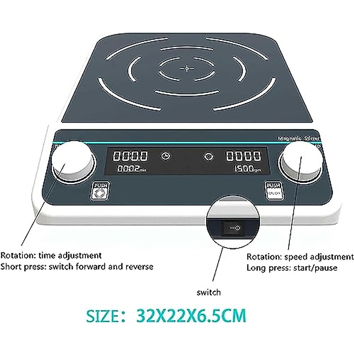 XENITE 10L/20L/50L Digital Display Lab Magnetic Stirrer，50-1500Rpm，23H/ 59Min/ 59Sec，Can Be Rotated Forwards and Backwards，with Stir Bar,20L