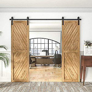 WINSOON 7.5FT Sliding Barn Wood Door Hardware Cabinet Closet Kit with Set of 2 Pcs Black Painted Solid Steel Gate Handle Kit