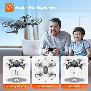 Elukiko Drone with Camera for Adults Kids, 1080P HD Mini FPV Drones, WiFi RC Quadcopter Helicopter, 2 Batteries, Gravity Control, Gesture Control, 3D Flips, Toys Gifts for Boys Girls