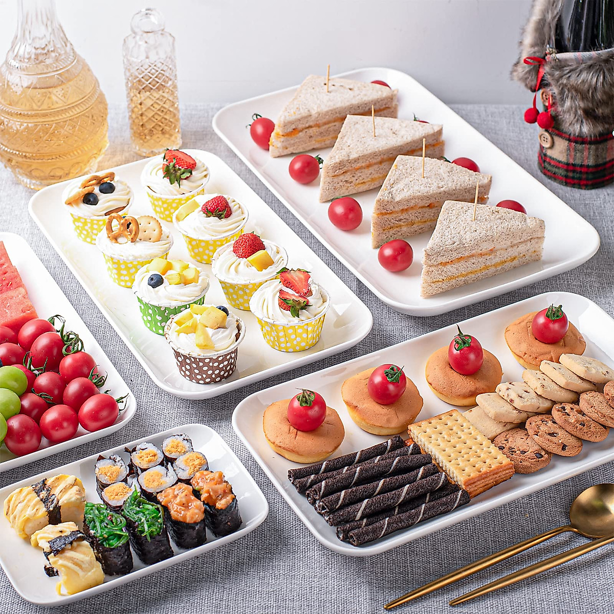 DELLING 16 inch Large Serving Platter Set & 8 Inch Rectangular serving Plates