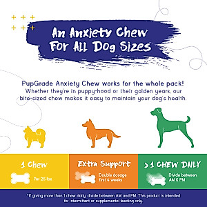 PupGrade Anxiety Chews - Anxiety & Stress Support for All Dogs - Natural Muscle Relaxant & Ease Nervous Upset Stomachs - No Wheat, Corn, and Artificial Ingredients - Meat Flavored - 60 Soft Chews