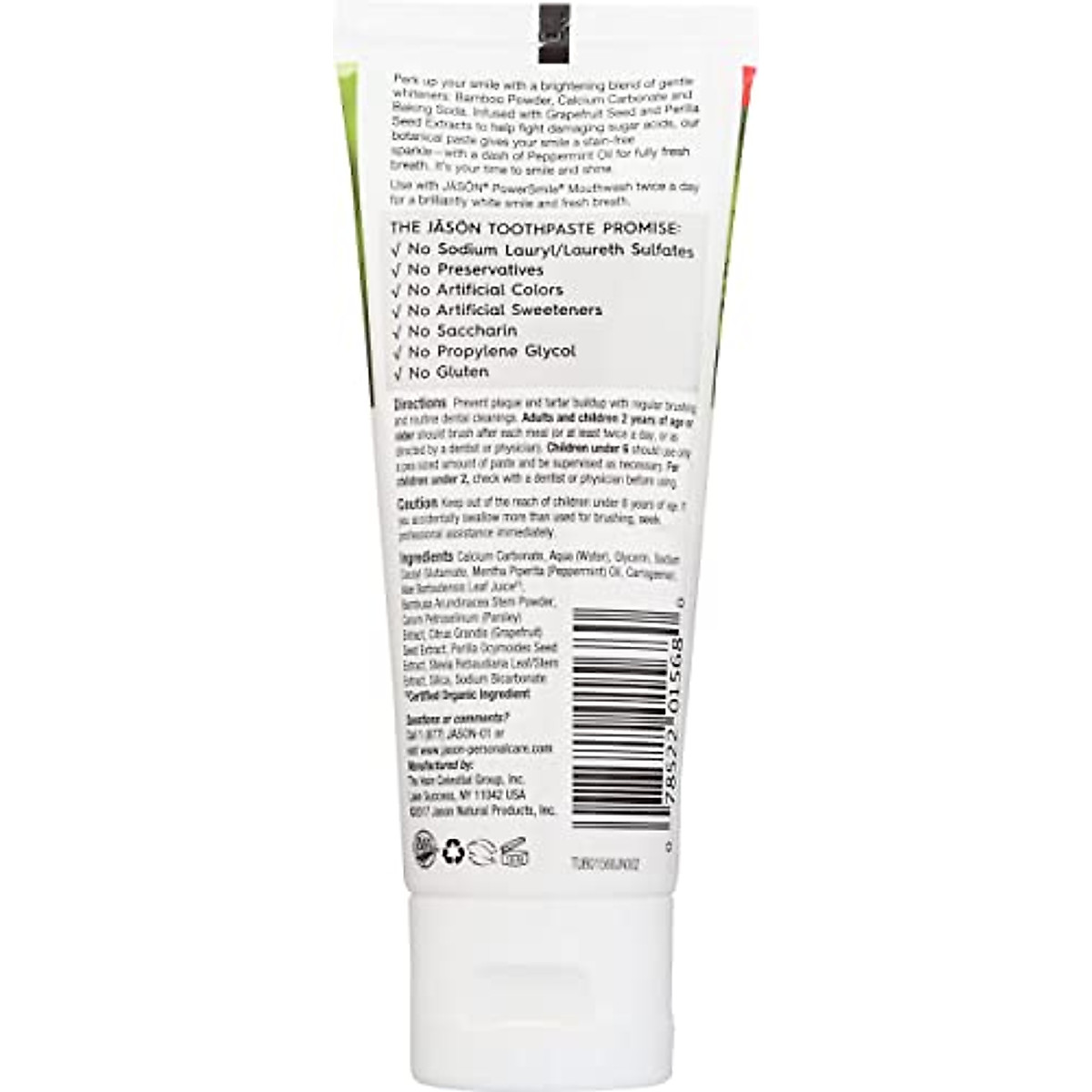 Jason Powersmile Whitening Fluoride-Free Toothpaste, Powerful Peppermint, Travel Size, 3 Oz