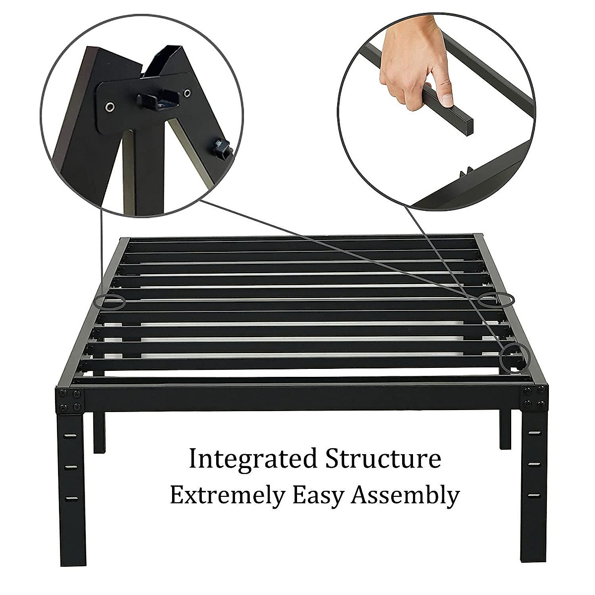 Wulanos Twin Size Bed Frame 18 inches Tall, 3500lbs Heavy Duty Metal Platform with Steel Slats Support, No Box Spring Needed, Sturdy and Noise-Free, Black