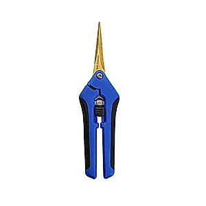 HOMEANING 1PC Pruning Shears with Curved Trimming Scissors, Blades Gardening Hand Pruning Snips Titanium Coated Precision Bonsai Pruning Shears, Convenient and Efficient Flower Cutters (Blue)