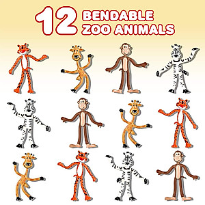ArtCreativity Bendable Zoo Animals, Set of 12 Flexible Animal Figures, Birthday Party Favors for Boys & Girls, Stress Relief Fidget Toys for Kids and Adults, Goody Bag Stuffers, Piñata Fillers