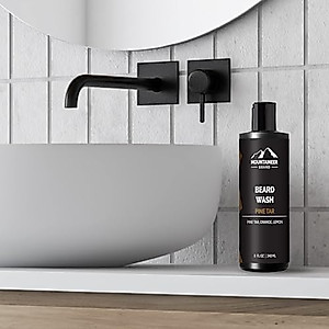 Mountaineer Brand Beard Wash For Men | 100% Natural Beard Shampoo | Thick Cleaning Softening Lather for Hair and Skin | Hydrate and Detangle | Grooming Treatment | WV Pine Tar Scent 8oz