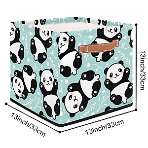 13x13x13 Storage Cube Bins Cute Panda Bear Storage Cubes 13 inch Collapsible Storage Bins Cubby Storage Baskets for Organizing Shelf Cabinet Bookcase Boxes