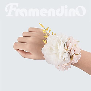 Framendino, 16 Pack Corsage Wristlet Elastic Stretch Faux Pearl Wrist Corsage Bands Elastic Pearl Wristband Wedding Pearl Bracelet for Wedding Party Prom Bride Bridesmaid