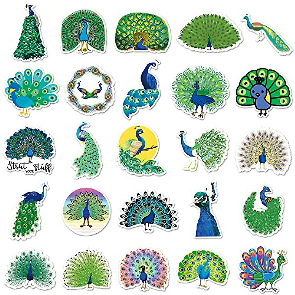 Peacock Stickers, 50PCs, Vinyl Cute Animal Sticker Decals, Kids Decorative DIY Stickers for Hydro Flask, Laptop, Water Bottle, Helmet, Car, Stickers for Kids, Toddlers, Teens, Girls Peacock