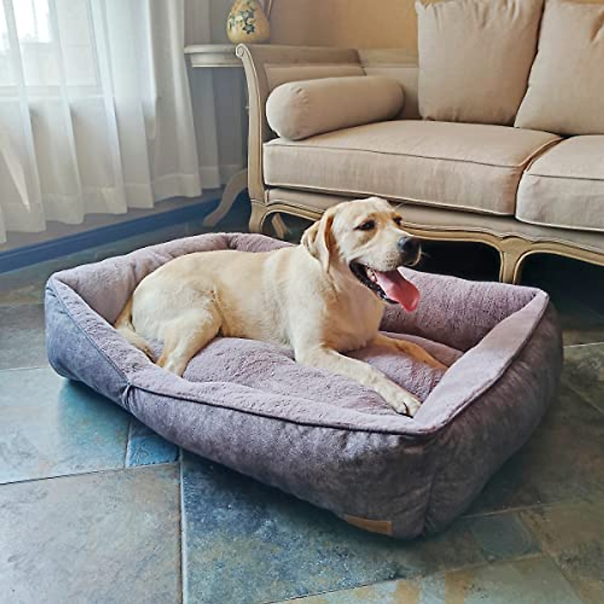 Coohom Rectangle Washable Dog Bed,Warming Comfortable Square Pet Bed Simple Design Style,Durable Dog Crate Bed for Medium Large Dogs (30 INCH, Black)
