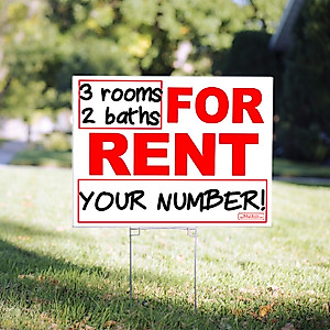 VIBE INK for Rent Yard Signs Double Sided Prints on 24" x 18" Corrugated Plastic Lawn Sign + Heavy Duty H-Stakes Wire Stand (8 Pack)